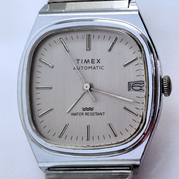 Men's Vintage Timex Automatic 33mm Square Silver Calendar Watch Running ...