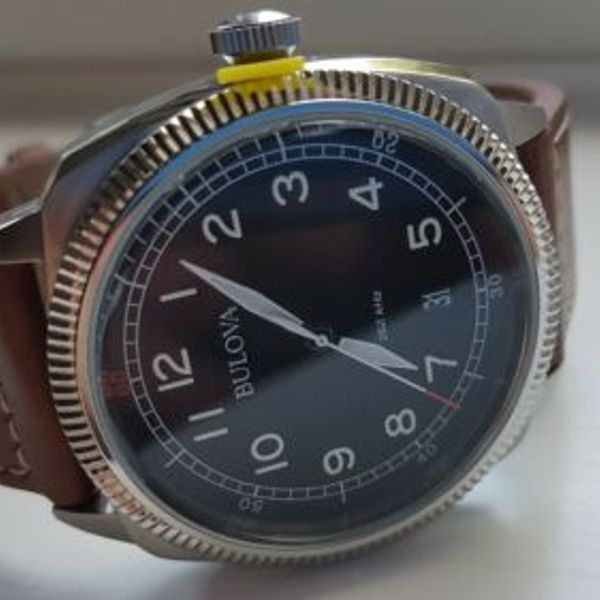 Bulova 96B230 Mens Military UHF Watch Brown Leather Strap Black Dial ...