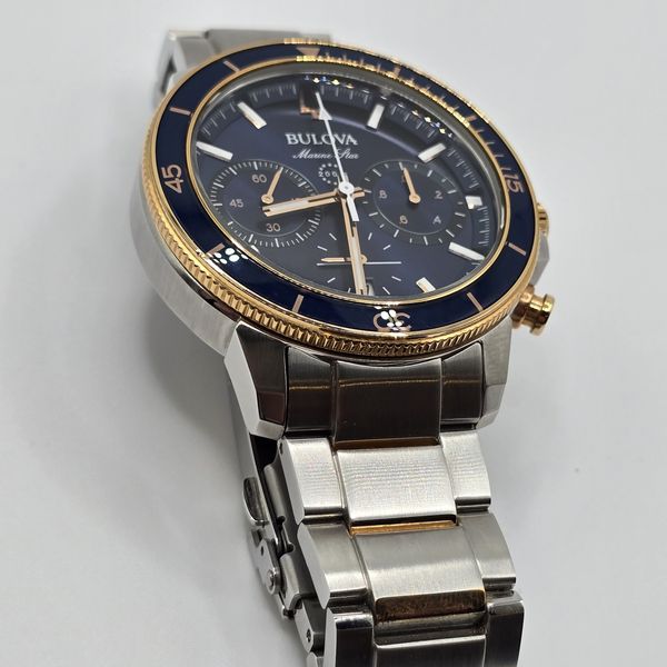 Bulova Marine Star Chronograph Blue Dial Two Tone Steel Rose Gold 45mm ...