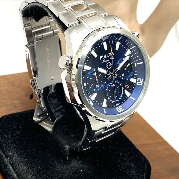 Bulova Men's Watch 96B256 Marine Star Blue Dial Chronograph Stainless ...