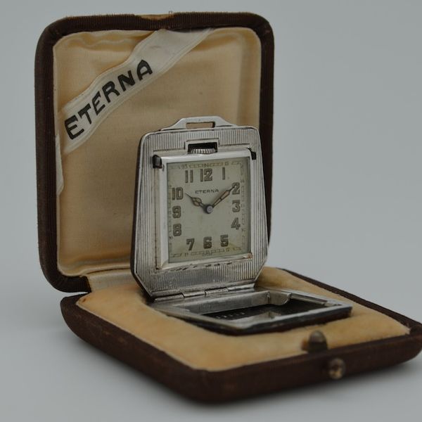 Eterna 1930 - Silver Travel Clock with Original Eterna Box ...