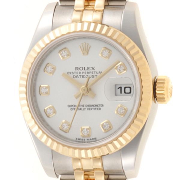 ROLEX Datejust 179173G White Dial 10 Point Diamond Yellow Gold x ...