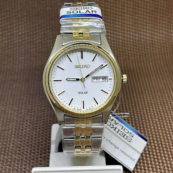 Seiko SNE032P1 Solar Power Two-Tone Gold Stainless Steel Analog Men ...