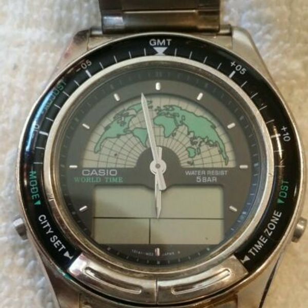 Rare Vintage Casio GMT AW-21OU World Time Analog/Digital Watch ...