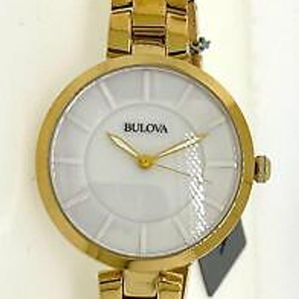 Bulova Women's Analog Round Gold Tone White Dial Dress Watch 97L142 ...