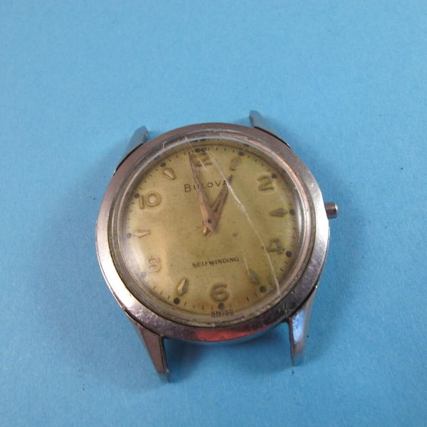 BULOVA VINTAGE ALL STEEL SELF WINDER SWEEP SECONDS FOR PARTS REPAIR no ...