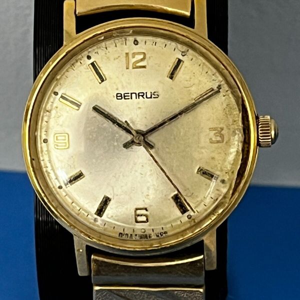 VINTAGE BENRUS WR AUTOMATIC WATCH 14K Gold Electroplate Bezel w 1/20 ...
