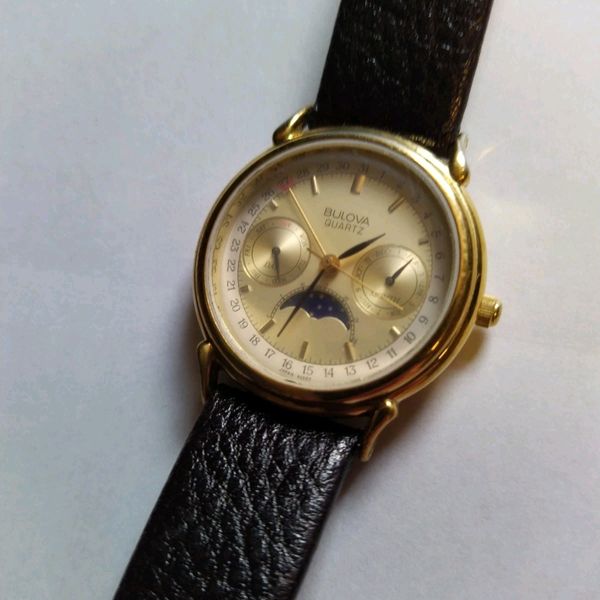 Bulova Moon phase Date Pointer Quartz Vintage Gents Watch Working ...