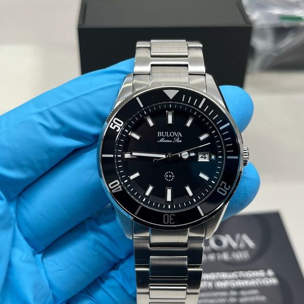 Bulova 98B203 Marine Star Black Dial Stainless Steel Silver Tone Watch ...
