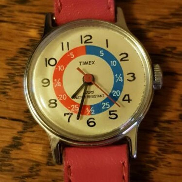 RARE VINTAGE TIMEX TIME TEACHER MECHANICAL ANALOG CHILD'S WATCH PINK ...