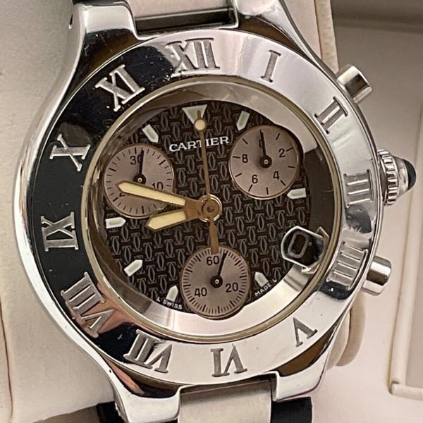 CARTIER CHRONOSCAPH 21 QUARTZ CHRONOGRAPH REF. 2424 WATCH IN BOX 38mm ...