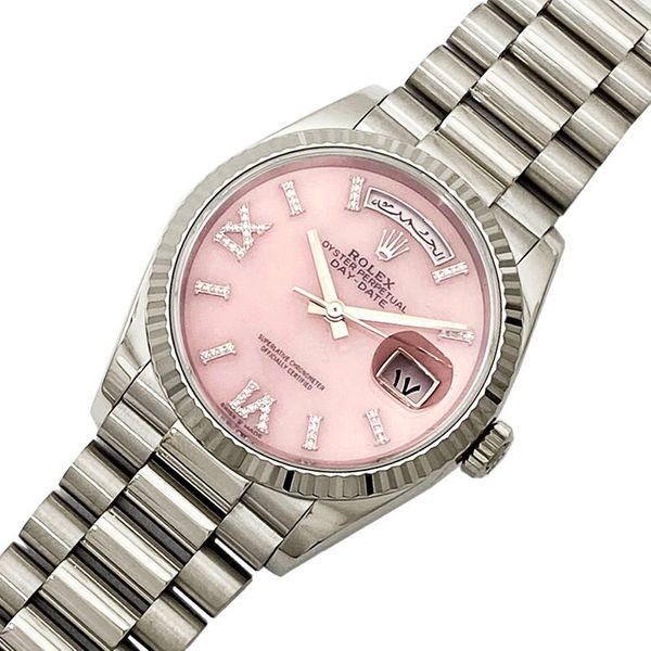 Rolex ROLEX Day Date 36 Pink Opal Dial Diamond Arabic Letter Calendar ...