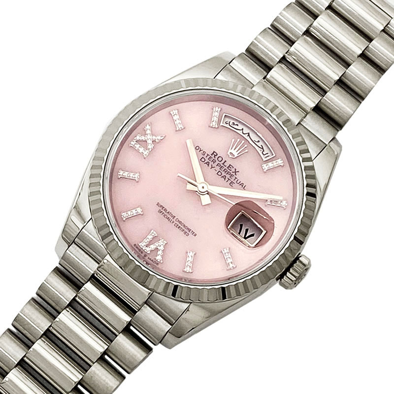 Rolex ROLEX Day Date 36 Pink Opal Dial Diamond Arabic Letter Calendar ...