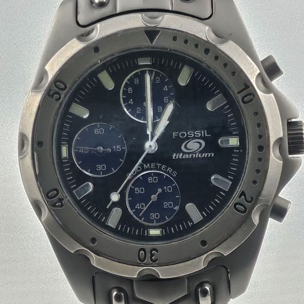 Men's Fossil Blue Titanium Quartz Dive Watch Multifunction New Battery ...