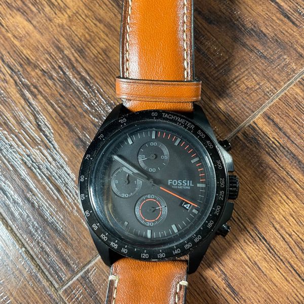Men's Fossil Pilot's Watch Black with Brown Leather Strap | WatchCharts ...