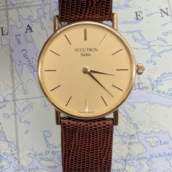 Vtg Bulova Accutron Swiss P2 Gold Tone Quartz Watch w/ Box & Papers ...