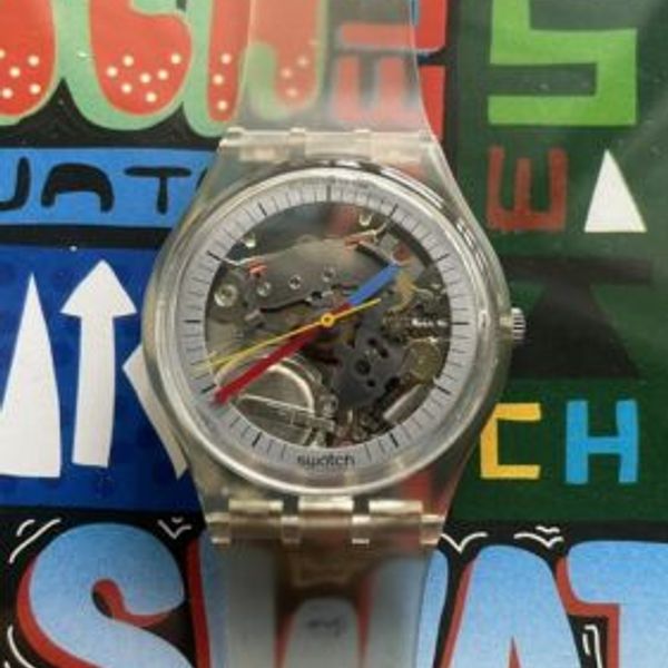 Swatch Jelly Fish GK100 1985 Standard Gents 34mm Vintage Thin Hands Box ...