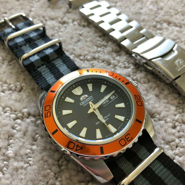 Orient Mako XL Automatic Watch - Orange/Black + Nato Strap | WatchCharts