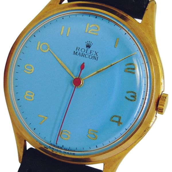 Vintage ROLEX Marconi 18k gold plated tiffany blue dial mens watch just ...