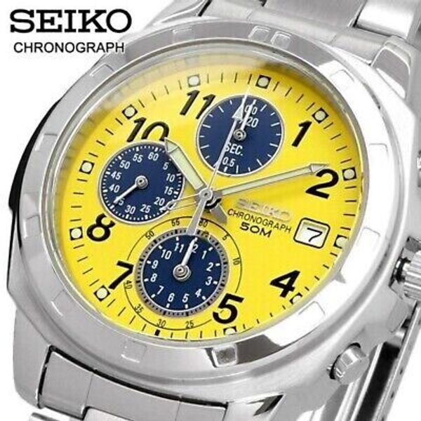 SEIKO SND409 Chronograph Yellow Ã Navy Stainless Steel Quartz Watch Men ...