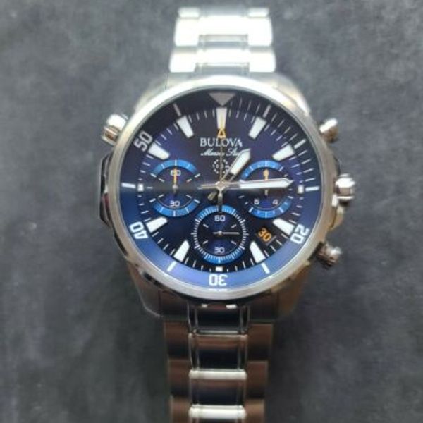 Bulova Marine Star Quartz Chrono Blue Dial Calendar 43mm Watch 96B256 ...