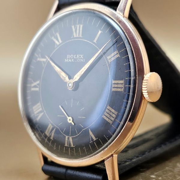 VINTAGE & FINE ROLEX MARCONI HAND WINDING GOLDEN CASE BLACK DIAL 1940 ...