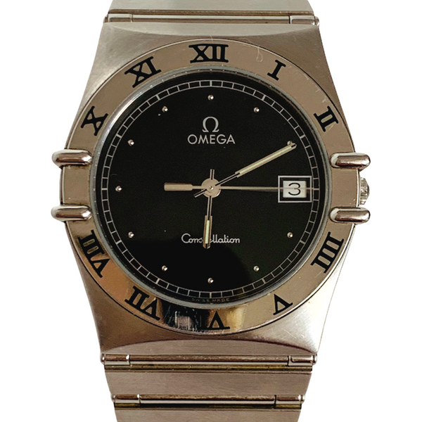 OMEGA Constellation date Mens Quartz Stainless Steel Silver Black Face ...