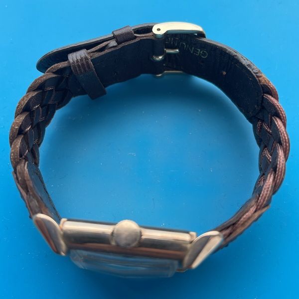 Vintage Bulova Rose Gold Tone Tank Watch Copper Dial Brown Leather Band ...