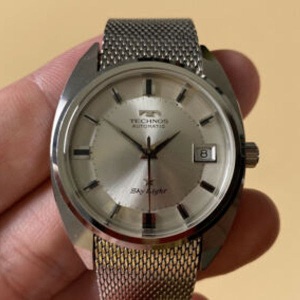 Vintage Technos Sky Light Pie Pan Dial Dress Watch w/Bracelet ...