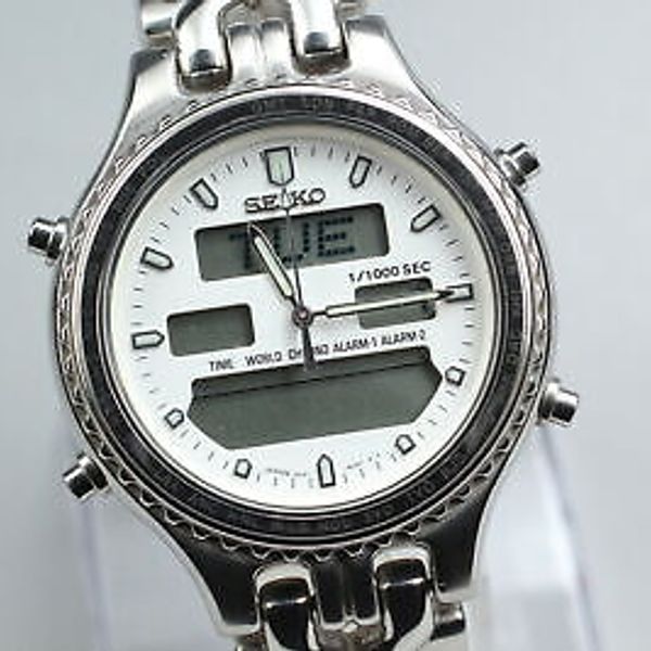 New Batt. [N MINT] Seiko World Time ANA-DIGI H021-8050 Quartz Men's ...