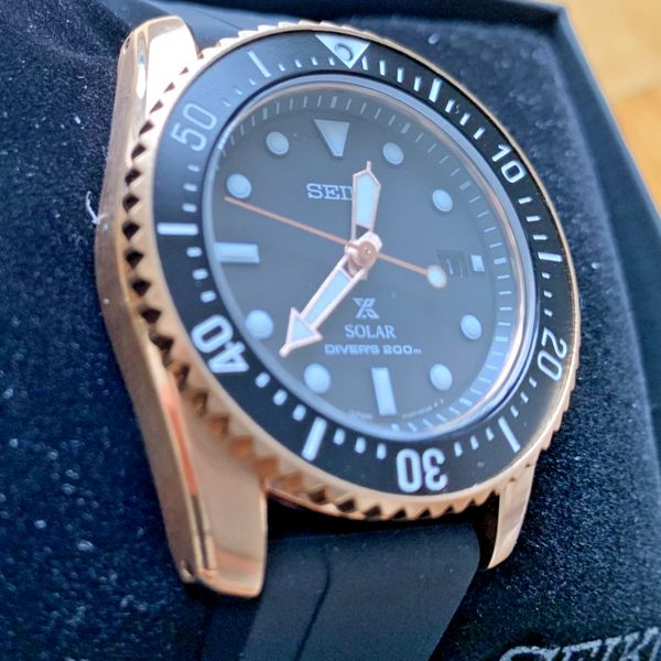 Seiko Prospex SNE586 Solar Rose Gold 39mm Diverâ s Watch Black Dial ...