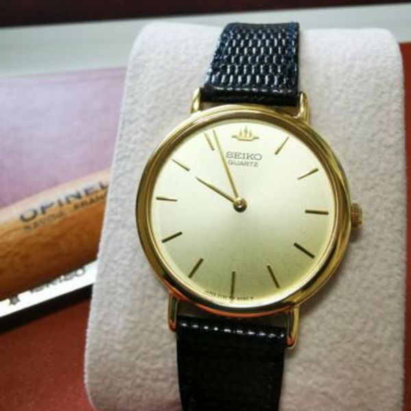 Seiko 5Y30-600A Quartz Wristwatch Black leather original strap in box ...