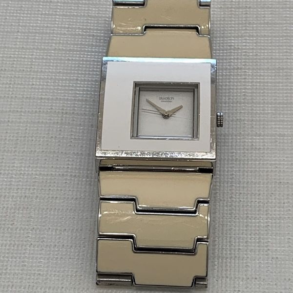 Swatch 32mm Watch Square With Asymmetrical Inset Square SS Bracelet ...