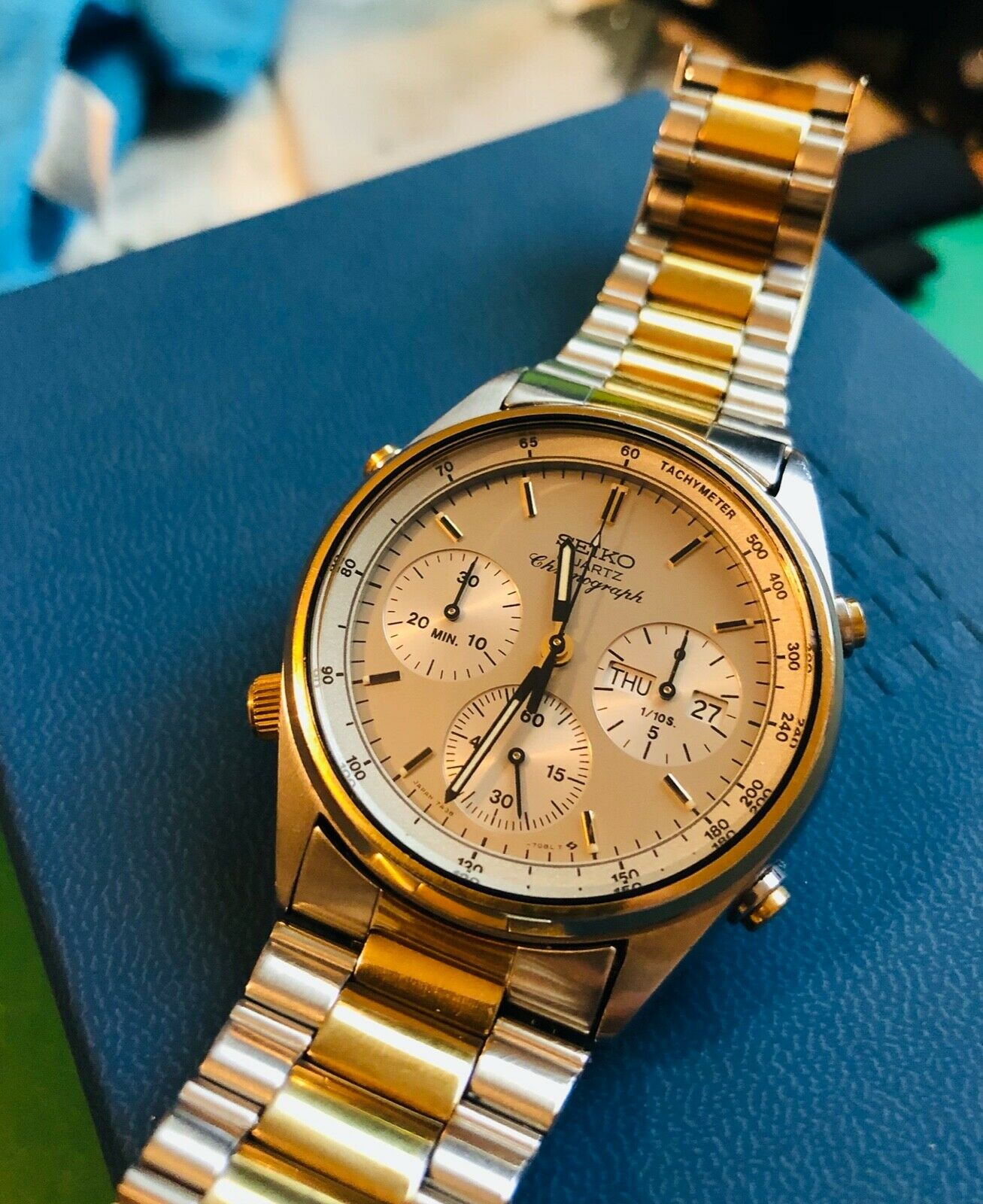 Seiko 7a38 7069 Chronograph Mecaquartz Two Tone original band silver ...