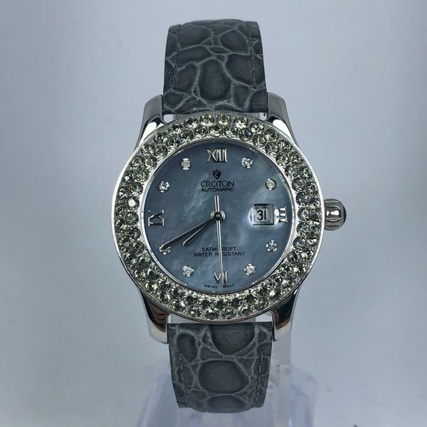 Croton Womens Swiss Automatic Sapphire Crystal Gray Leather Band Watch ...