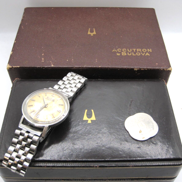 *BULOVA ACCUTRON* M4 VINTAGE WATCH-1970's-STAINLESS STEEL- BOX-WITH KEY ...
