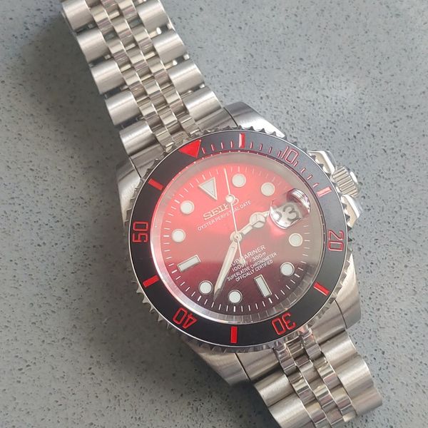 Custom Red Seiko Submariner Mod. Automatic Seiko Nh35 | WatchCharts ...