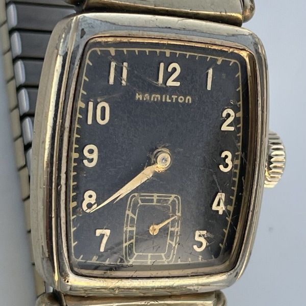 Vtg 1948-'51 Hamilton BRANDON Men's Wind Watch~10K Gold Filled~Black ...