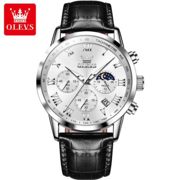 Quartz Men's Wrist Watch Leather Band Waterproof Calendar Chronograph ...