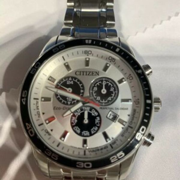 Men's Citizen Eco Drive Solar Chronograph Black White Panda Alarm Watch ...