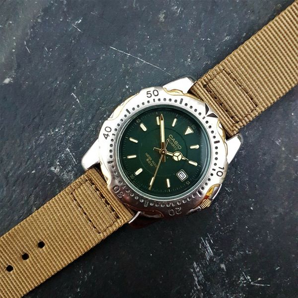 Mens Casio Ref 1342 MTP-3005 with Green Dial, Rotating Bezel - New ...