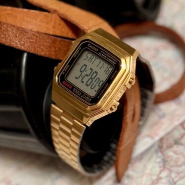 Casio Dual Time Menâ s Watch A178W, Gold Tone Version Excellent ...