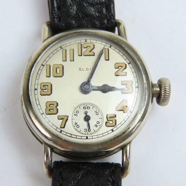 Elgin Menâ s Military Style Wire Lug Round Vintage Mechanical Restored ...