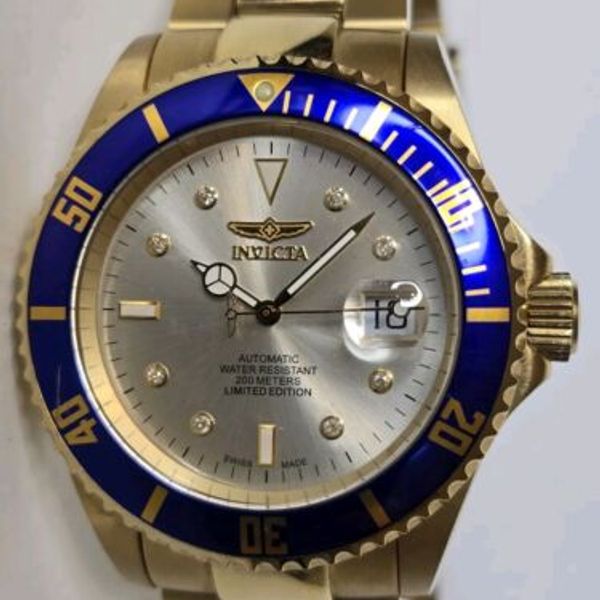 Invicta Swiss Made Automatic Pro Diver Men's Watch 44mm Gold Diamond ...
