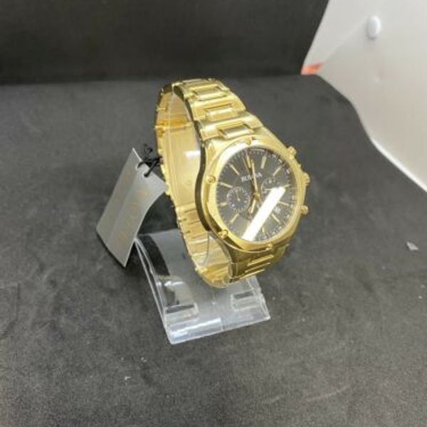 Bulova Men's Watch - Gold-Tone Stainless Steel Case Black Dial - 97B161 ...