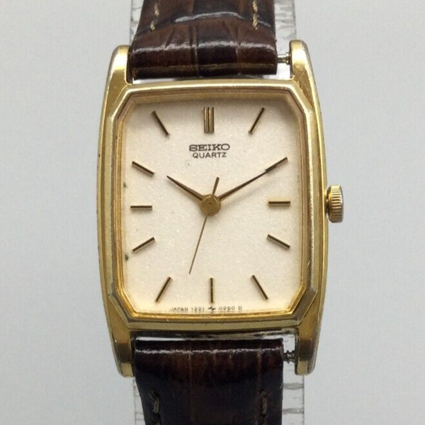 Vintage Seiko Tank Watch Women Gold Plated 18mml 1221-5140 Leather New Battery | WatchCharts ...