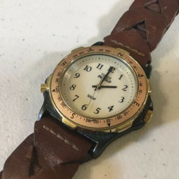 VINTAGE TIMEX INDIGLO W/ROTATING COMPASS MENS WATCH C1-1025 W/LEATHER ...