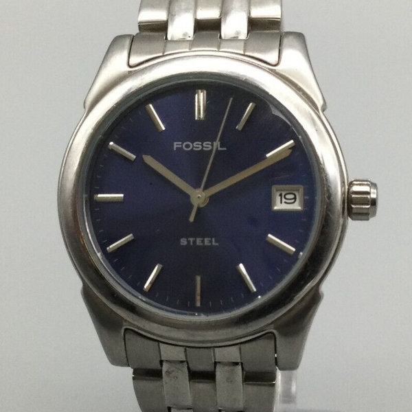 Fossil Steel Watch Women 34mm Silver Tone Blue Dial Stainless New ...