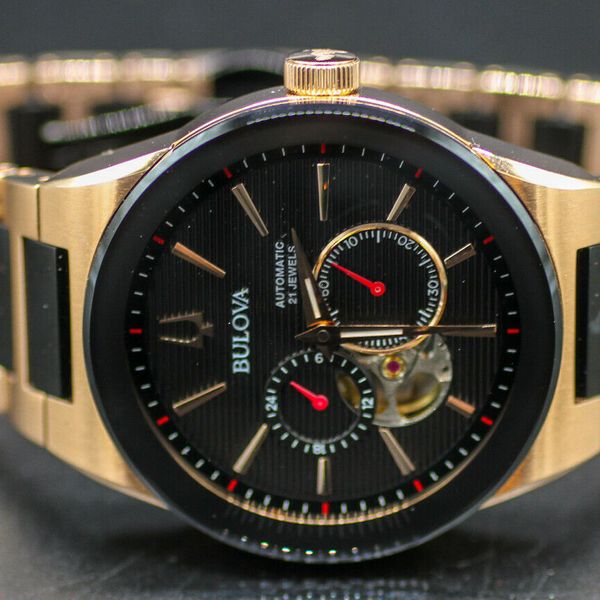 BULOVA LATIN GRAMMY BLACK DIAL ROSE GOLD-TONE MEN'S WATCH 98A236 $750 ...