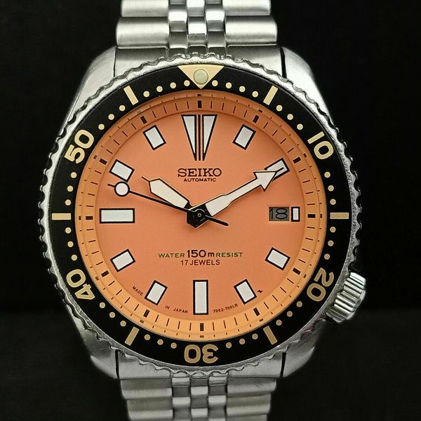 VINTAGE ORANGE FACE MODDED SEIKO DIVER 7002-7000 AUTOMATIC MEN'S WATCH ...